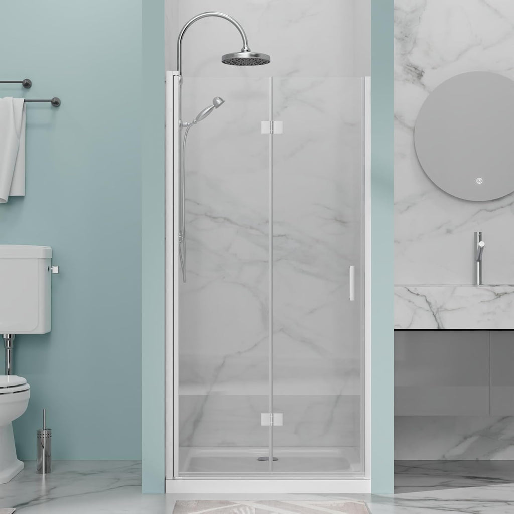 Goodyo® 34 in.W x 72 in.H Bifold Frameless Glass Shower Door Pivot Swi