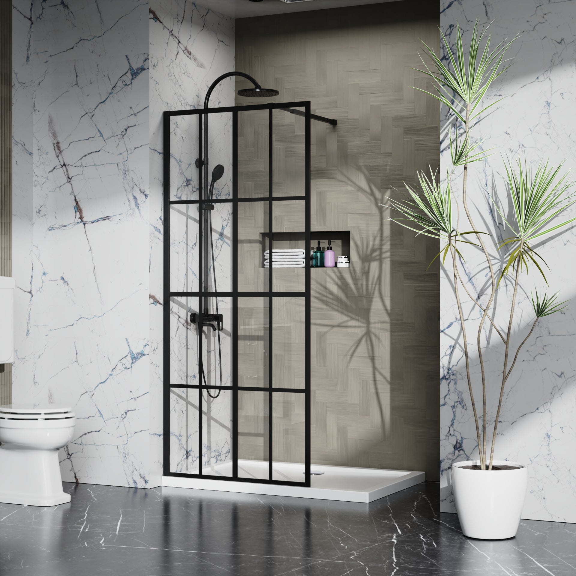 Goodyo 34x72 Black Silk Print Shower Door Walk in
